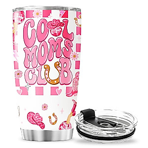 JENOIS Cool Moms Nutrition Facts, Tumbler 20 Oz With Lid And Straw, Mom Simply Checkered Simple Handle Stainless Women Water Funny Mama Day Steel Hot, Cool Moms Club Gifts