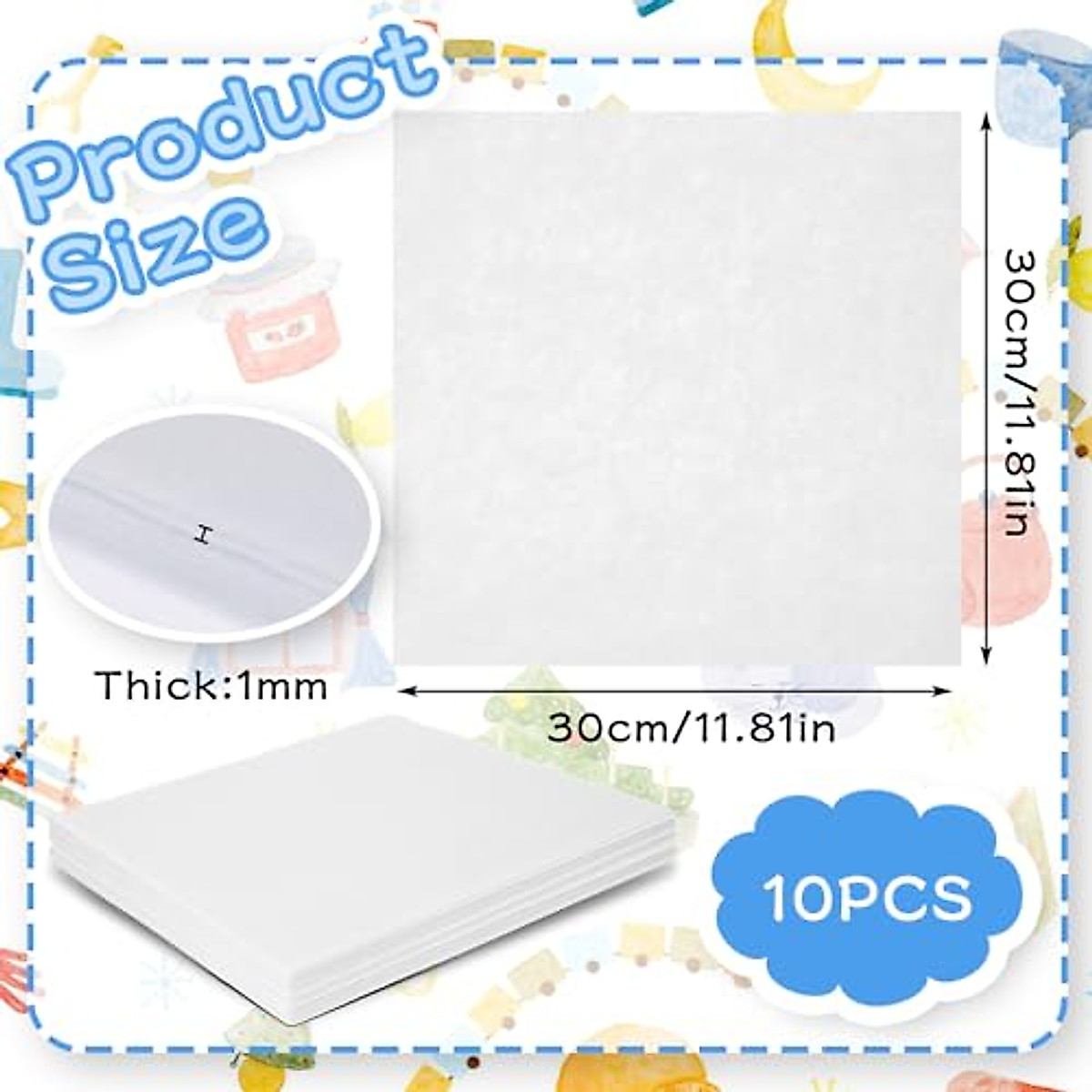 10Pcs Felt Fabric Sheets for Craft White Thick Stiff 12 x 12 inches White Felt Fabric Sheet Thickness 1mm Rectangles DIY Sewing Manual Materials Patchwork Wrapping Arts Crafts Christmas Costumes