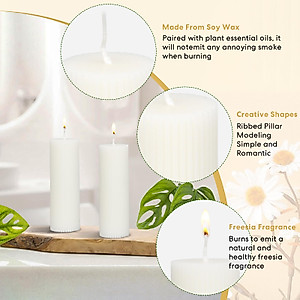 3 Pcs Ribbed Pillar Candles - 2x6'' Ribbed Candles Soy Wax Scented Wedding Candle for Wedding Bedroom Birthday Valentine's Day (White)