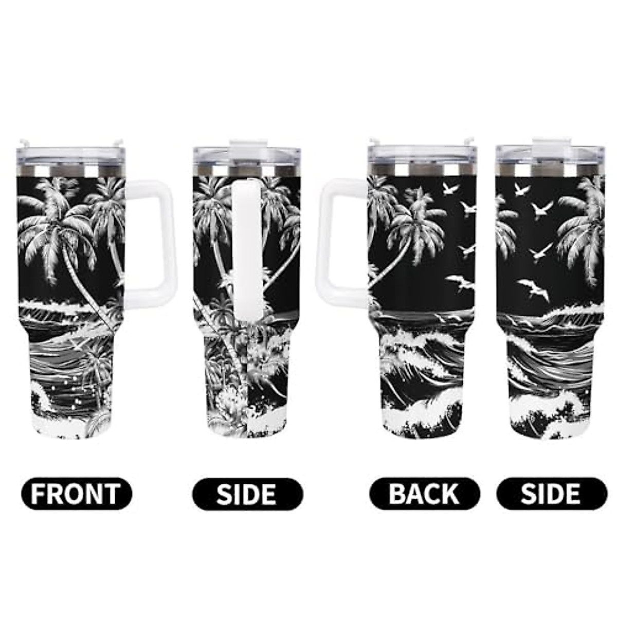 Palm Tree Black 40OZ Tumbler Stainless Steel Travel Mug Water Bottle Car Cup Tea Cups with Lid White-style