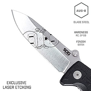 SOG Kilowatt- Electricians Pocket Knife with Wire Stripping Multi-Tool and 3.4 Inch AUS-8 Blade, UTP 10-22G Wire Stripper Knife (EL01-CP), Black
