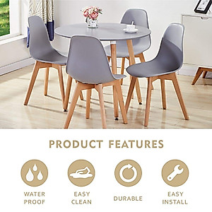 NIERN Round Dining Table with Beech Wood Legs, Modern Wooden Kitchen Table for Dining Room Kitchen (Grey)