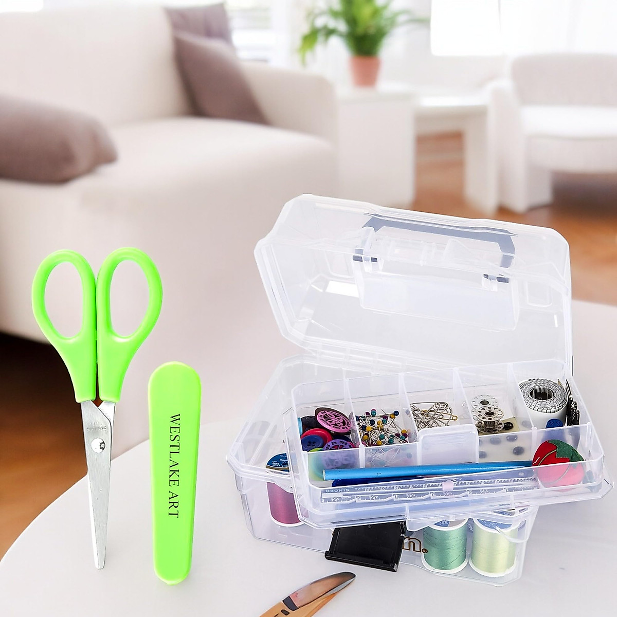 Craft Storage Portable Box, Lightweight & Clear Organizer with Lift-Out Tray, Compatible with Paper Scissors, Latches for Art, Craft, Art Box Organizer[Pack 3]