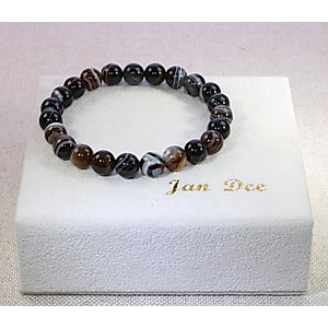 Jan&Dee Natural Semi-Precious Gemstone Healing Power Sardonyx Agate Crystal Bracelet 10mm