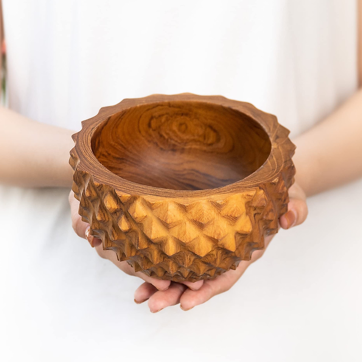 Rainforest Bowls 6" Pineapple Javanese Teak Wood Bowl- Perfect for Everyday Use, Hot & Cold Friendly, Ultra-Durable- Exclusive Luxury Custom Wooden Bowl Design Handcrafted by Indonesian Artisans
