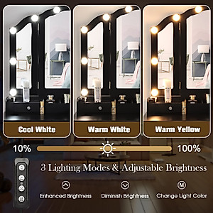 Makeup Vanity with Lights Tri-Folding Mirror,Vanity Desk with Mirror and Lights,5 Drawers,Vanity with Lighted Mirror Makeup Vanity Table Set (Black)