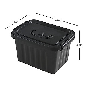 Vcansay 6 Quart Plastic Storage Latching Bin with Handles, Black, 6 Packs