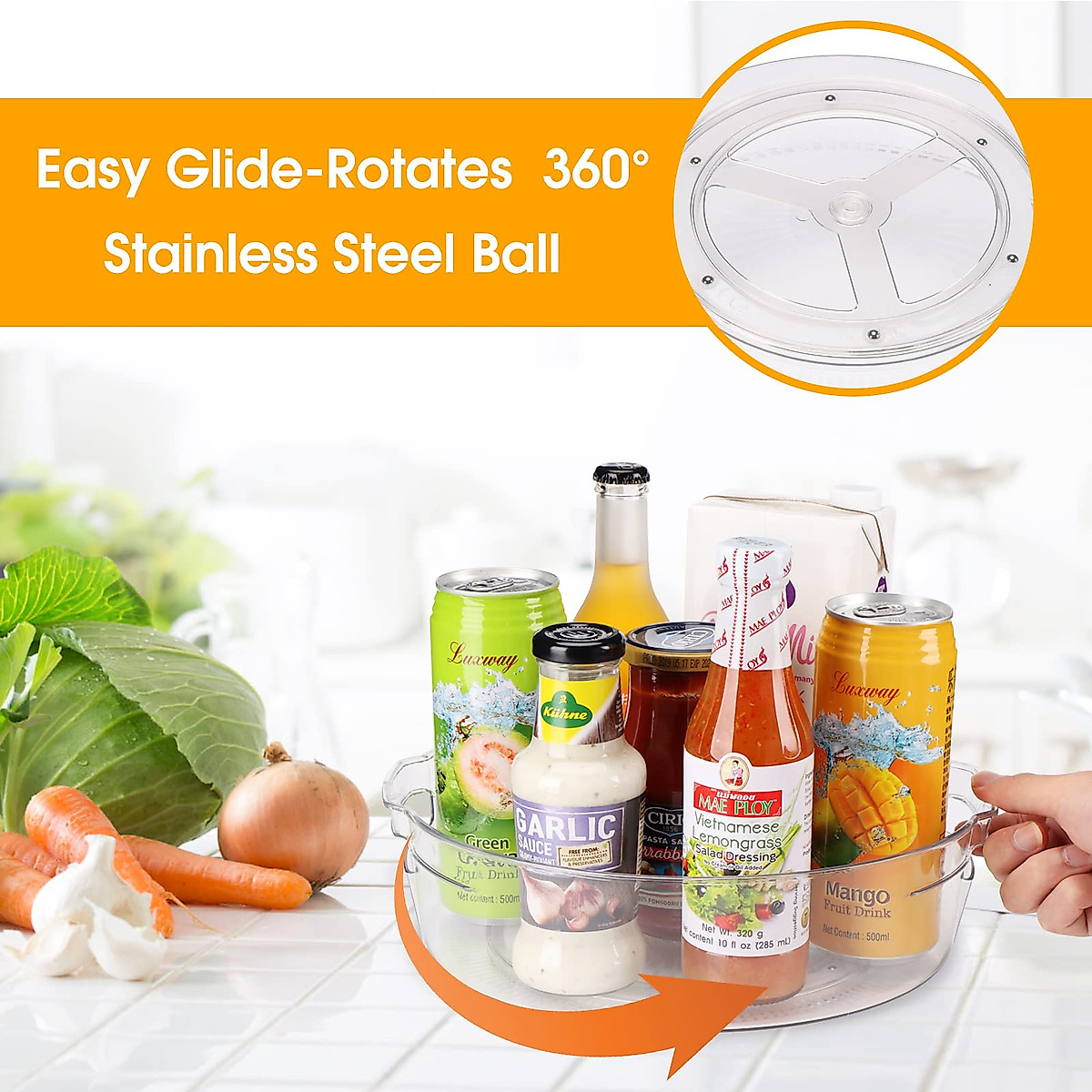 URALFA 2-Pack Lazy Susan Cabinet Organizer, Plastic Lazy Susan Turntable, 11" Rotating Round Lazy Susan Spice Rack Organizer for Pantry, Countertop, Clear