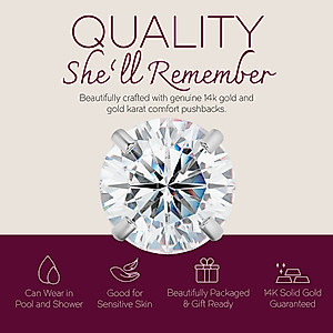 Solid 14k White Gold Solitaire Round Cubic Zirconia CZ Stud Earrings with 14kt Gold Butterfly Push Backings