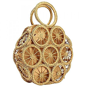 Straw Crossbody Bag for Summer Women Beach Shoulder Top Round Lemon Pattern Tote Handbag (1)
