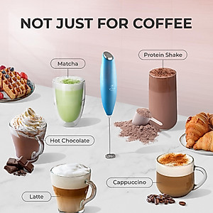 Zulay Kitchen Milk Frother Wand (2 Duracell Batteries Included) - Handheld Milk Frother - Easy-Clean Milk Frother Wand & Drink Mixer - Electric Coffee Frother for Frappe, Matcha - Metallic Blue