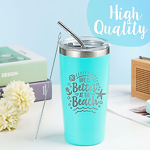 Onebttl Beach Gifts for Women or Men, 20oz Vacuum Insulated Stainless Steel Travel Tumbler with Lid, Beach Themed Gifts, Gifts for Beach Lovers, Blue (Life is Better at the Beach)