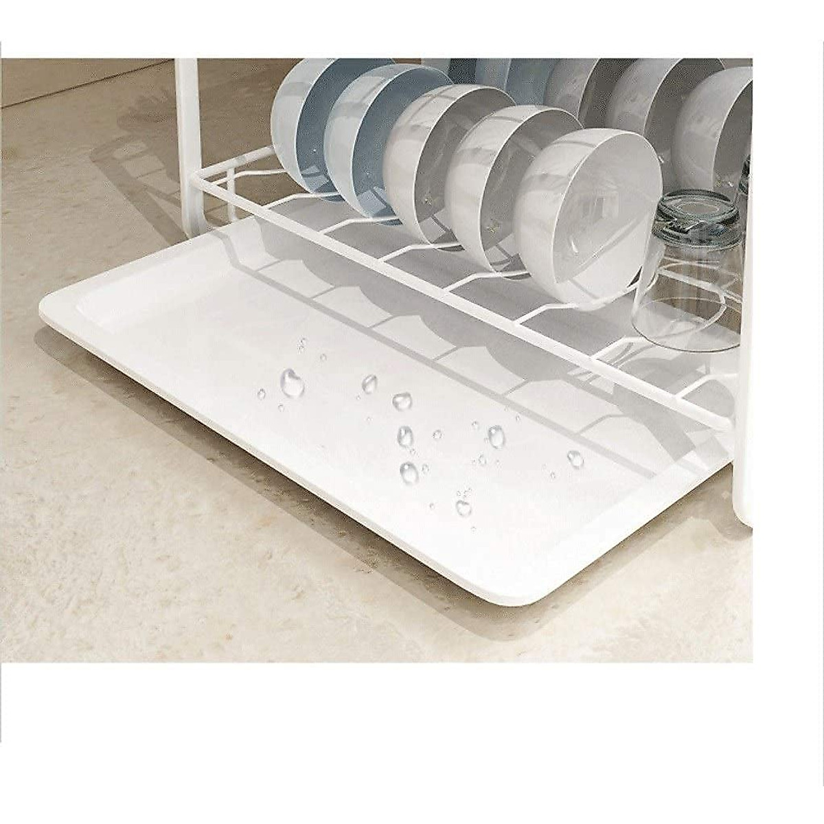 Plate Rack Draining Dish Rack Dish Drying Rack,2-Tier Dish Rack and Drain Board，Dish Drying Rack Storage Tray Cutlery Dish Drainer Room Pan Plate Holder