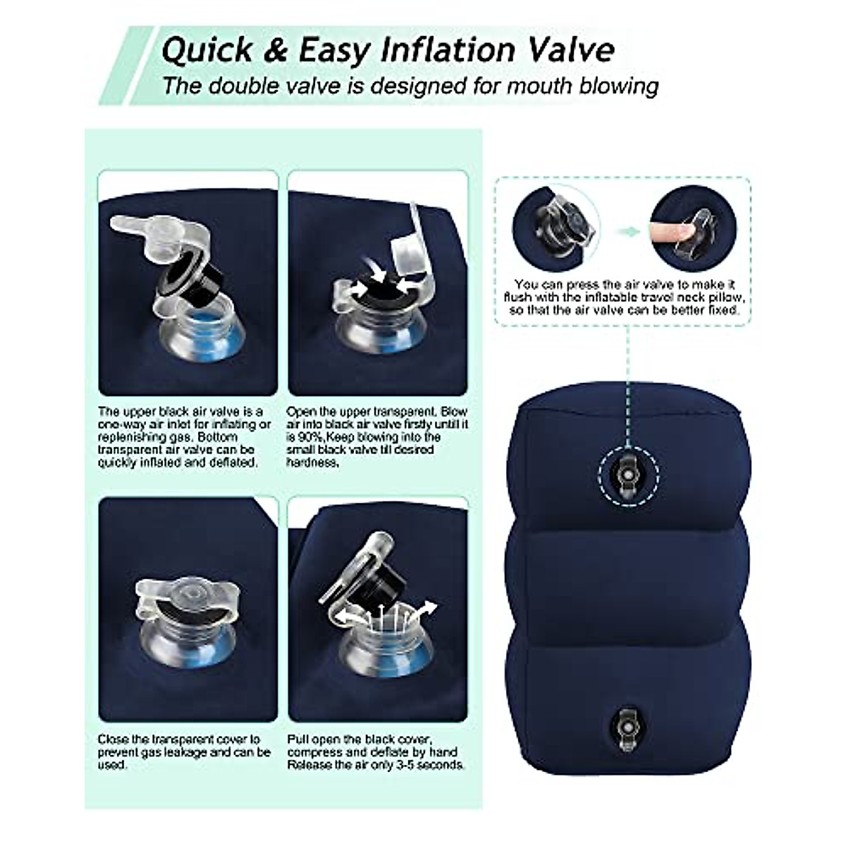 JefDiee Inflatable Travel Foot Rest Pillow, Kids Airplane Bed, Adjustable 3 Layers Height Leg Rest Pillow, Adults Travel Essentials Great for Airplane, Office, Home, Trains, Cars (Blue)