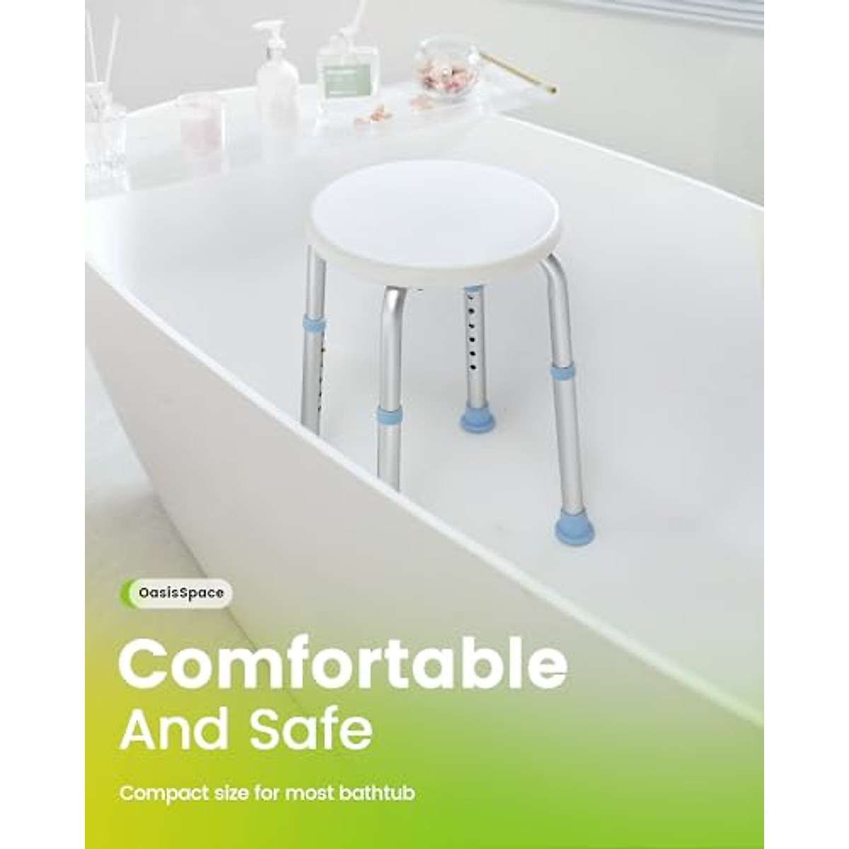 OasisSpace Shower Chair for Inside Shower, Adjustable Shower Stool,Bathtub Seat Bench with Anti-Slip Rubber Tips for Safety and Stability, Handicap Bathroom Stool for Seniors, Disabled, Handicap