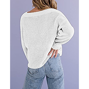 MIROL Women's Waffle Knit Cropped Top V Neck Long Sleeve Pullover Sweater Casual Solid Crop Sweatshirts White