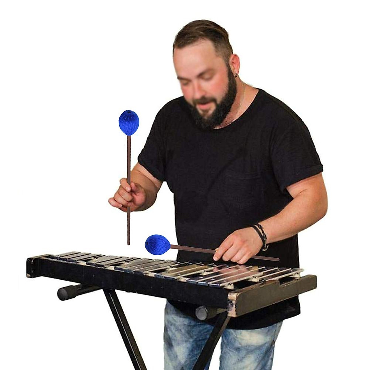 Vankcp 2 Pair Marimba Mallets Medium Blue Hard Yarn Head Keyboard Marimba Mallets for Percussion Marimba Playing Glockenspiel Marimba (Style 2)