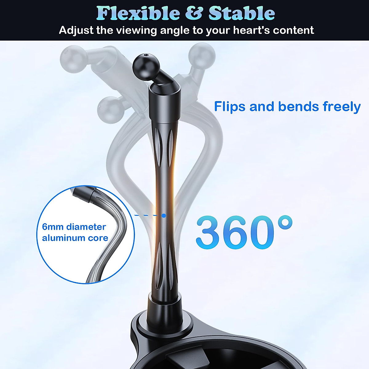Cup Holder Phone Holder, 2024 Upgraded 2 in 1 Car Cup Holder Expander with Adjustable Base Long Gooseneck 360° Rotation, Cup Holder Phone Mount Fits All Smartphones and Most Bottles