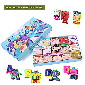 26 Pieces Alphabet Shaped Robots, Alphabots, ABC Letter Blocks for Kids, Alphabet Robots Toys Transforming Action Figures with Fun Little Box, Preschool Education Montessori Toy Gifts for Boys