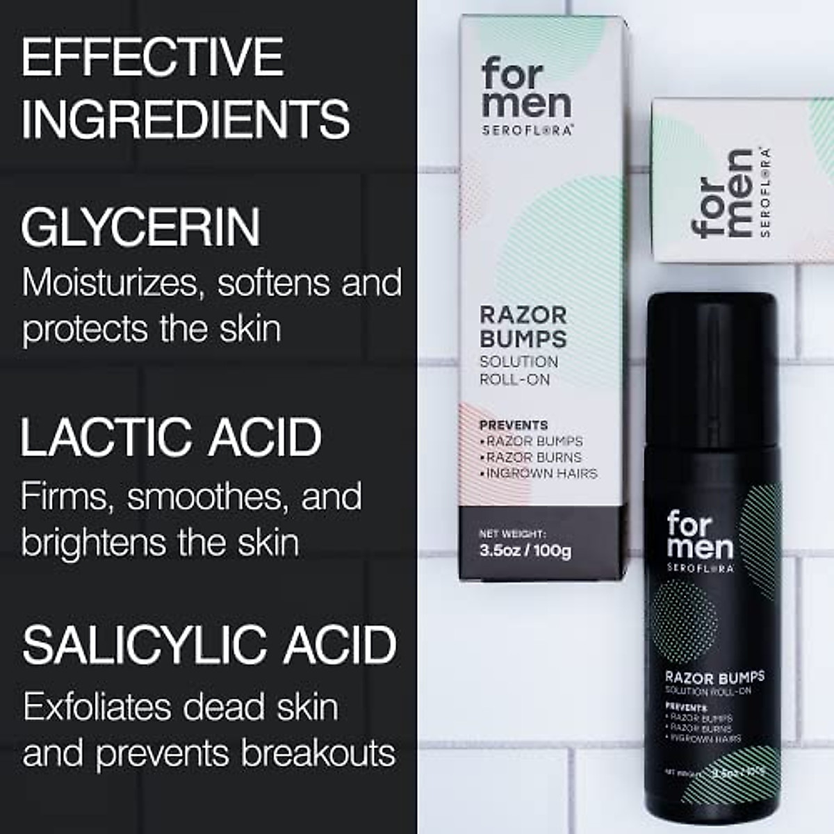 Seroflora For Men Razor Bumps Solution - Ingrown Hair Treatment for Men - Razor Bump Treatment for After Shave & Waxing - Roll-On for Face, Legs, Body (3.5floz)