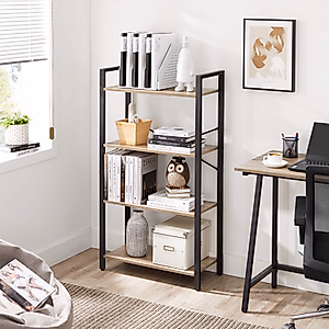 VASAGLE 4-Tier Tall Bookshelf, Bookcase with Steel Frame, Book Shelf for Living Room, Home Office, Study, 11.8 x 25.9 x 47.2 Inches, Industrial Style, Greige and Black ULLS060B02