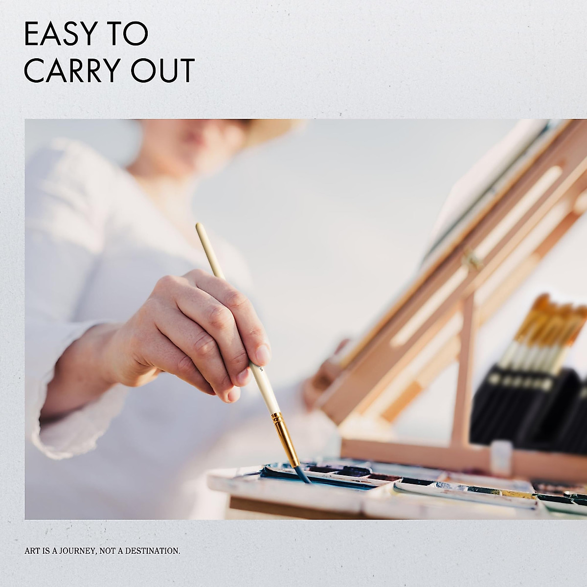 ARTIFY 15 Pieces Paint Brush Set, Intermediate Series, Includes Pop-Up Carrying Case with Palette Knife and 2 Sponges, for Acrylic, Oil, Watercolor and Gouache Painting - Pearl White