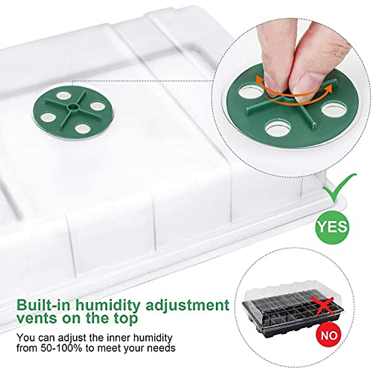 MIXC Seedling Trays Seed Starter Tray, 5-Pack Mini Propagator Plant Greenhouse Grow Kit with Humidity Vented Domes and Base for Seeds' Starting (40 Cells Per Tray, Total 200 Cells), Green