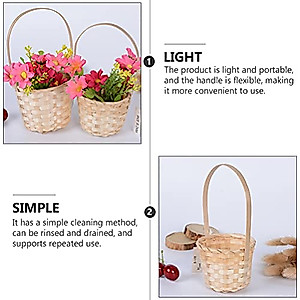 DOITOOL Flower Girl Basket Wicker Baskets Rattan Basket with Handle 5pcs- Rustic Flower Girl Baskets for Weddings- Small Wicker Storage Basket for Eggs Candy Fruit for Home Garden Decor Wooden