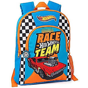 Hot Wheels Kids Backpack | Girls Boys Orange Blue Car Race Wheels Rucksack | Luggage Sports School Bag with Adjustable Straps | Racer Merchandise Gifts