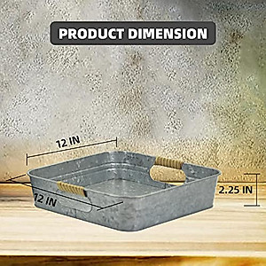 Farmhouse Tray for Coffee Table – Beautiful Galvanized Tray Decor, 12"x12" Galvanized Coffee Table Tray Decor, Galvanized Serving Tray with Handles for Your Home (Set of 2,Galvanized)