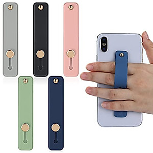 Cobee Phone Loop Finger Holder, 5pcs Phone Grip Straps Silicone Phone Finger Strap Finger Cell Phone Grip Universal Finger Kickstand for Most Smartphones(Black, Blue, Pink, Green, Grey)