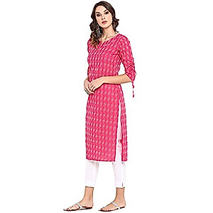 Janasya Indian Women's Pink Pure Cotton Kurta(JNE3405-KR-S)