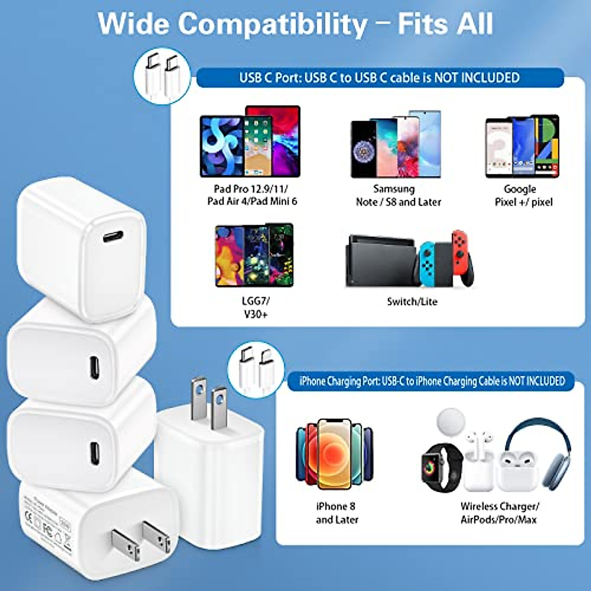 USB C Wall Charger, 20W PD Power Adapter Charging Block, iSeekerKit 5 Pack Fast C Charger Compatible with iPhone14 13 12 11 Pro/Pro Max SE/X/XS, Pad Pro, Galaxy S20 S10 S9 A01 A11,Pixel 5 4a 3a Black