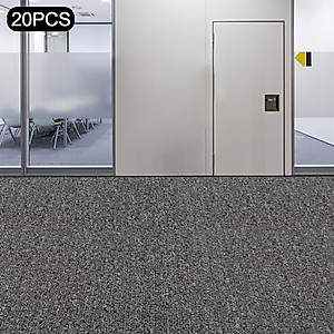 LOHISHILO 20Pcs Square Carpets, 20"x20" Peel and Stick Carpet Tile Tile Outdoor Use, Commercial Carpet, Repeated Use Floor Tile Washable Mats for Living Rooms, Bedrooms, Dining Rooms(Dark Grey)