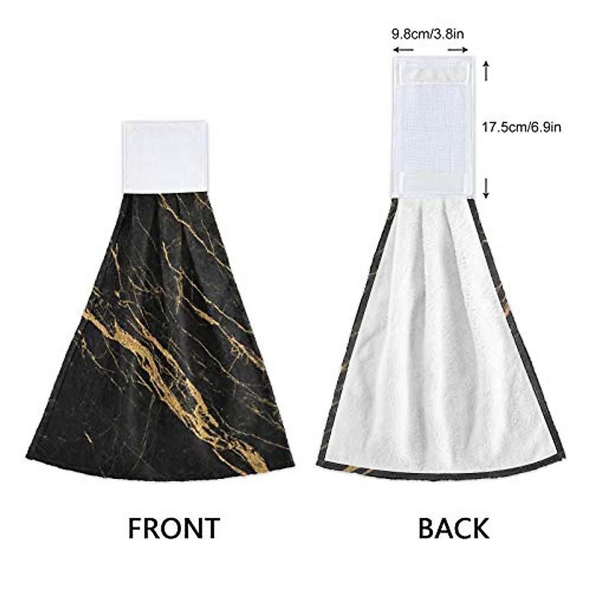 Alaza Black Marble with Golden Veins Kitchen Towels with Hanging Loop Absorbent & Fast Drying Dishtowels Set of 2