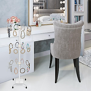 BBTO 2 Pcs Rotating Display Stand Jewelry Display Rack with Hooks Metal Earrings Stand for Vendors Necklace Bracelet Selling(White,28.35 x 11.81 Inch)