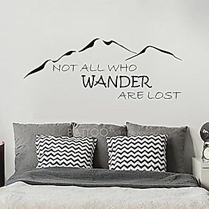 BATTOO Not All Who Wander are Lost Wall Decal Mountain Vinyl Sticker 30" W 11.5" H Family Kids Room Mural Motivation Love Home Travel Hobbit, Black