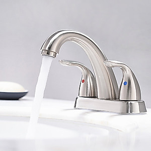 Phiestina Centerset 4 Inch Brushed Nickel 2 or 3 Holes Stainless Steel Bathroom Sink Faucet, 2 Handle Bathroom Faucet with Copper Pop Up Drain and Water Supply Lines, BF008-5-BN