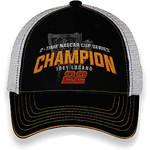 Joey Logano Team Penske 2022 NASCAR Cup Series 2X Champion Black White Mesh Adjustable Hat
