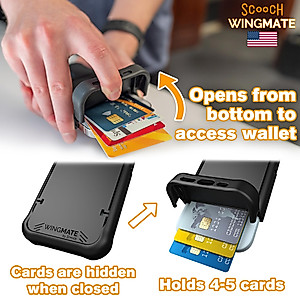 Scooch iPhone 15 Pro Case with Card Holder, Wingmate for iPhone 15 Pro Wallet Case with Hidden Card Slot and RFID Protection, Holds up to 4 Cards, Military Drop Protection, Black