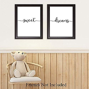 Sweet Dreams Art Print - Wall Decor Pictures Above Bed, Great Bedroom and Nursery Decor, Minimalist Wall Art Gift, Set of 2 11x14 Unframed Typography Art Print Poster
