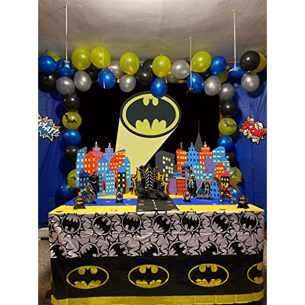 Superhero Super City Backdrop Yellow Full Moon Skyline Buildings City Scape Photography Background Child Boy Birthday Party Decoration Banner Photo Booth