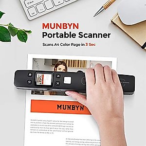 MUNBYN Portable Scanner, Photo Scanner for Documents Pictures Texts in 1050DPI, Flat Scanning, Included 16GB Card, Photo Scanner uses Built-in Wi-Fi or USB Uploads Images to PC or Cellphone, No Driver