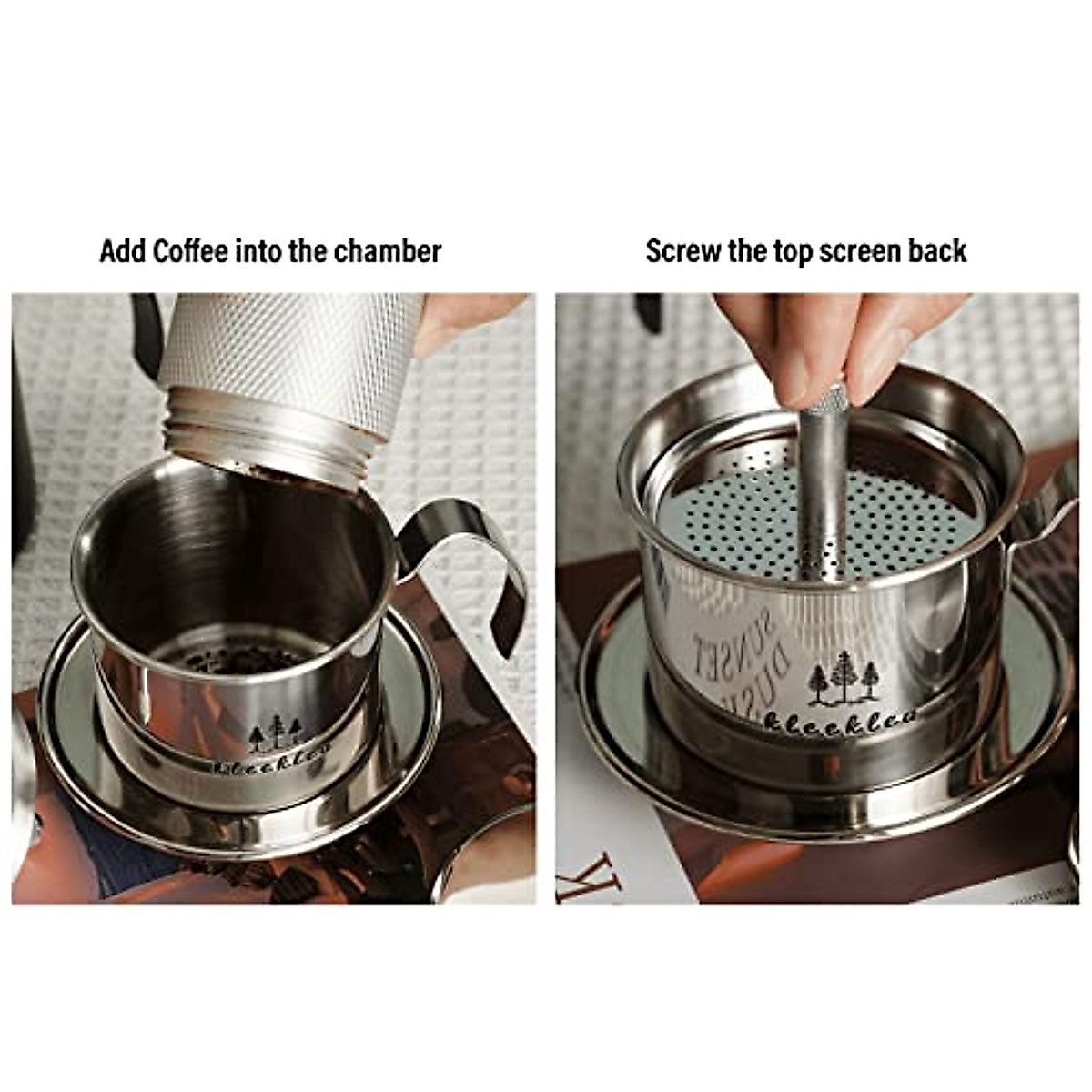 kleeklea Vietnamese Coffee Drip Filter, Vietnamese Coffee Maker, Phin, Filter Paper Free Stainless Steel Camping Coffee Maker ,Small French Press Portable Cup, Single Serve Coffee Maker