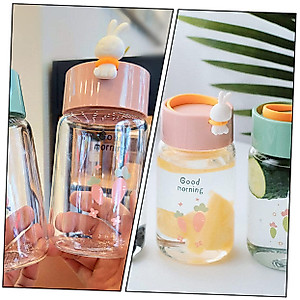 LIFKOME Glass Drinking Bottle 1pc Rabbit Glass Water Cup Cup with Lid Drinking Glasses with Lids Cartoon Water Cup Pudding Jars Water Jars with Lids Cartoon Drinking Cup Fresh