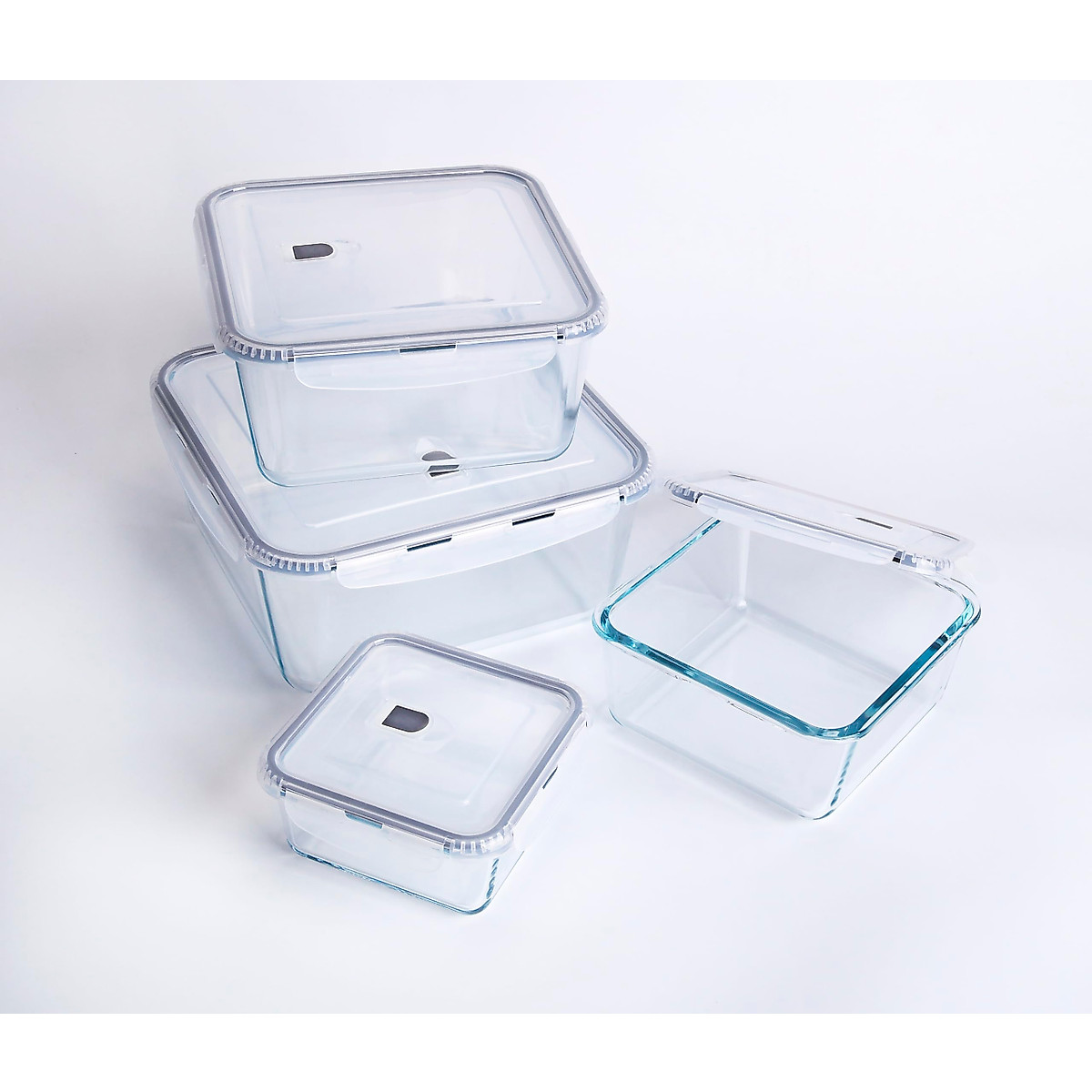 HUSANMP Extra Large Glass Storage Containers with Lids, Set-8-Piece Lunch Containers, Ideal for Storing Food, Vegetables, Fruits, Baking Cake & lot of other Tasty Food (Square)