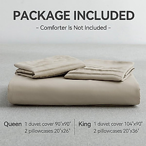 JELLYMONI Queen Size Khaki Duvet Cover Set - 3PCS Microfiber Bedding Set, Stylish Pleated Design, 8 Corner Ties & Zipper Closure, Ultra Soft and Comfortable
