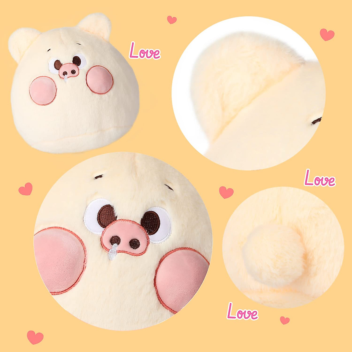 FITNISSFTW Plush Toy, Stuffed Animal Throw Plushie Pillow Doll, Soft Black and White Fluffy Friend Hugging Cushion - Cute Present for Every Age & Occasion (Round Pig)