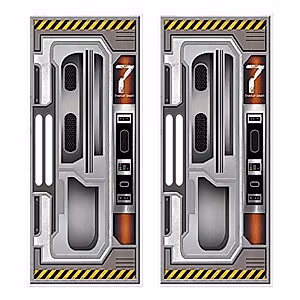Beistle 2 Piece Printed Plastic Indoor Outdoor Spaceship Door Covers Decorations for Outer Space Galaxy Alien Theme Birthday Parties, Multicolored