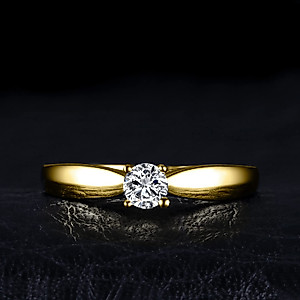 JewelryPalace Classic 0.2ct Cubic Zirconia Solitaire Engagement Rings for Women, 925 Sterling Silver 14K Yellow Gold Promise Ring for Her, Round Cut Simulated Diamond Anniversary Wedding Rings, Size 8